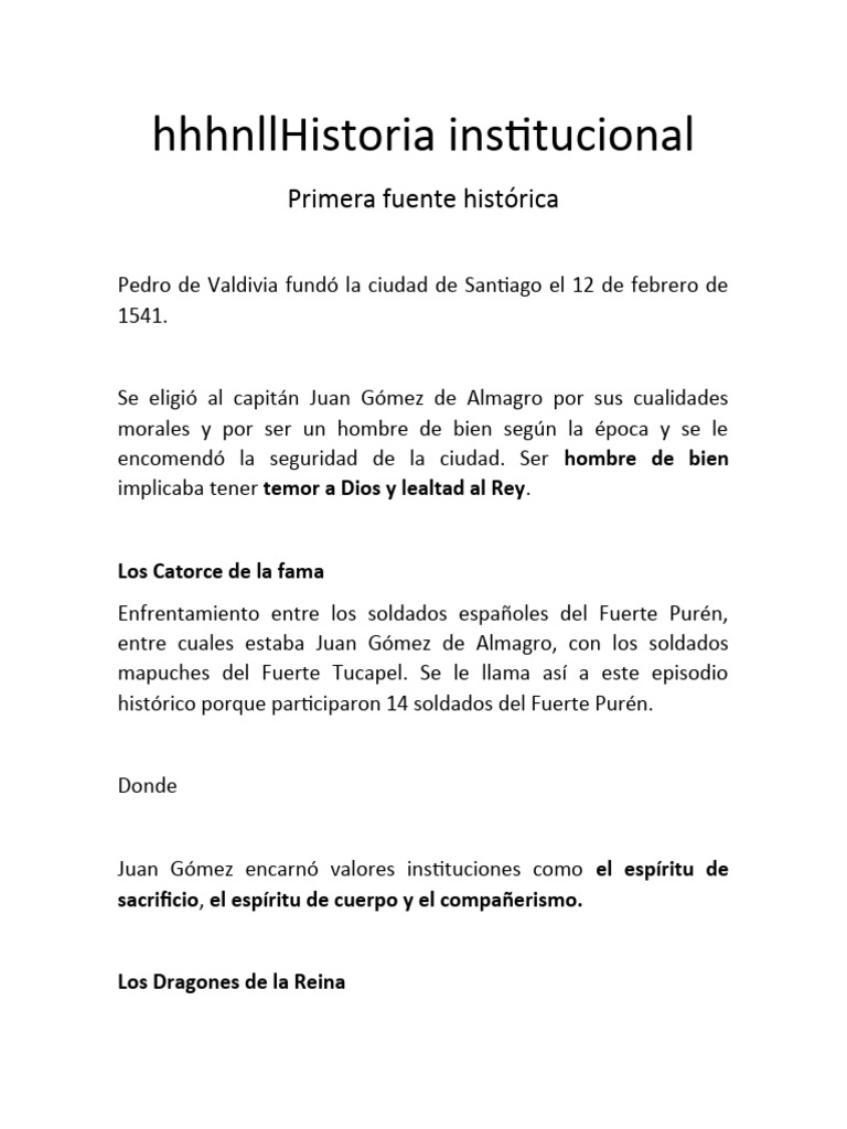 Historia institucional Primera fuente histórica | PDF