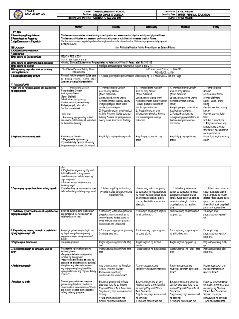 Q1 DLL Mapeh - 5 Week 5 | PDF
