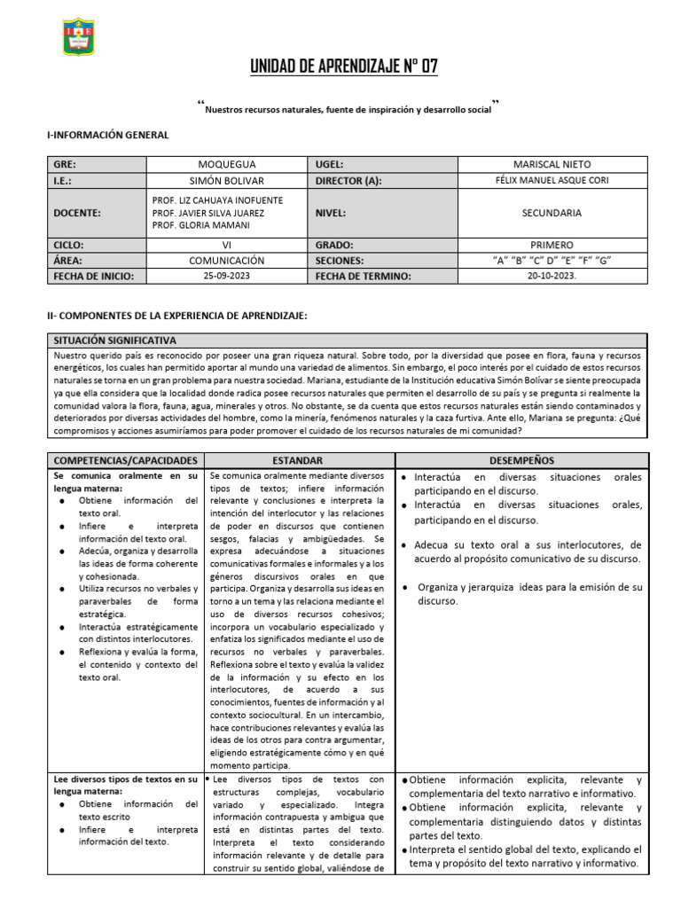 UNIDAD DE APRENDIZAJE 1º Grado - 2023 OCTUBRE | PDF | Aprendizaje | Multimedia