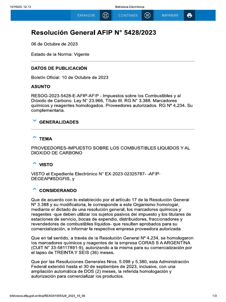 RG 5428-2023 Impuestos Sobre Los Combustibles | PDF