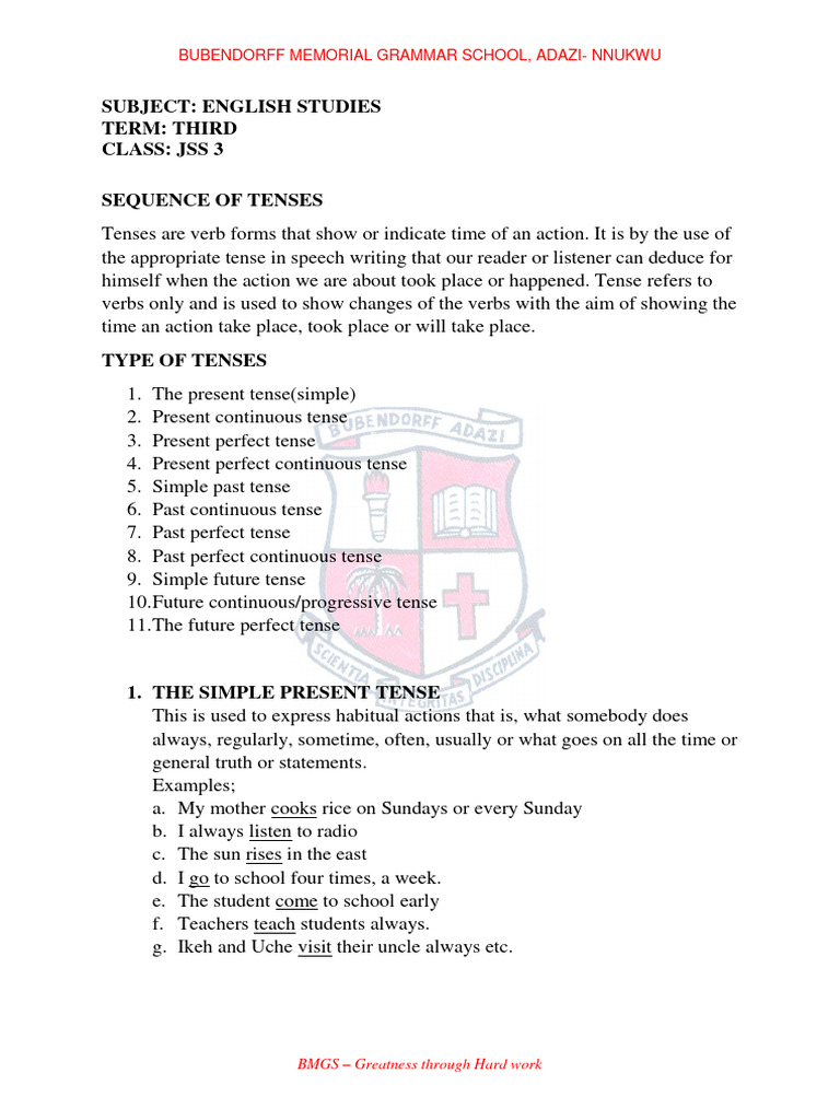 English Jss3 | PDF | Grammatical Tense | Linguistics