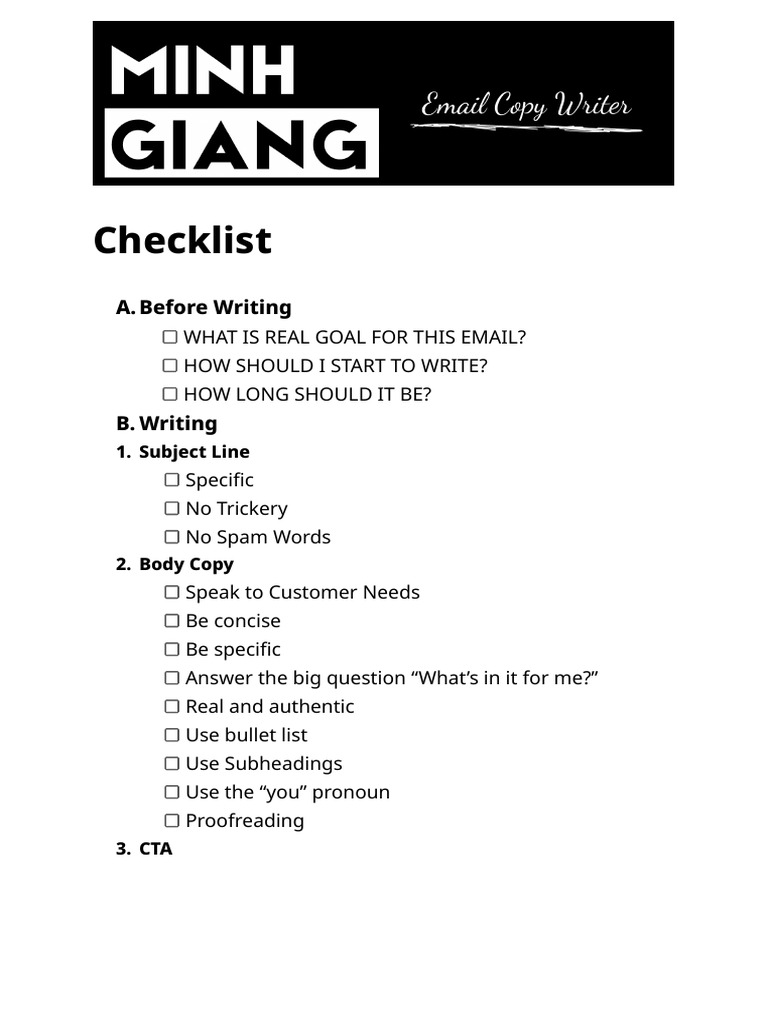 Checklist Email Copywriting | PDF | Social Science | Self-Improvement
