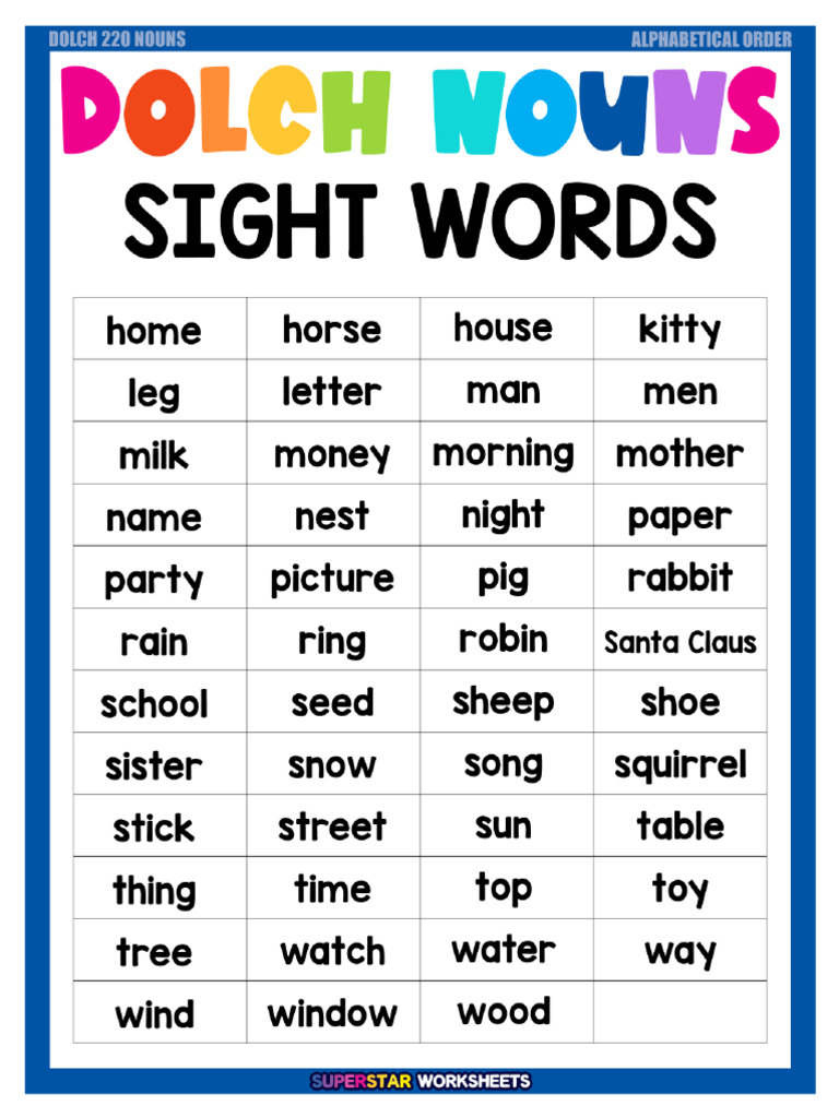 Dolch Nouns SIght Word Chart 2 | PDF