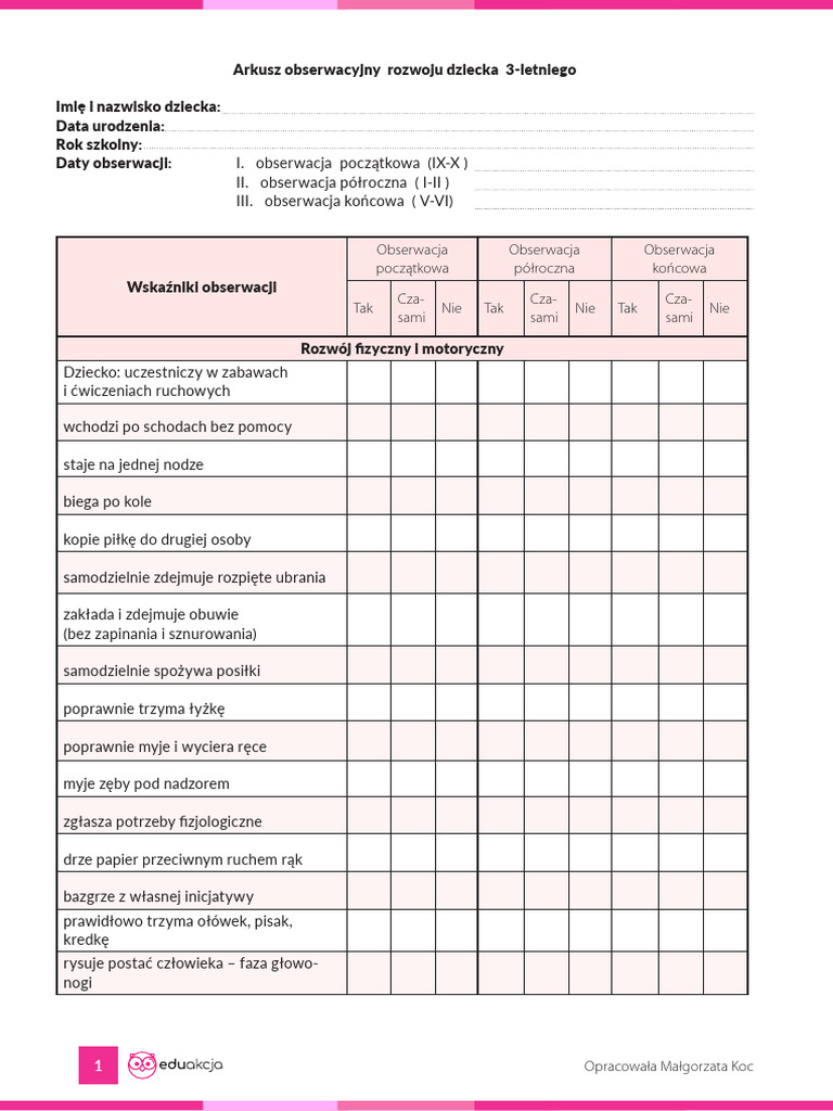 Abc Nauczyciela Arkusze Obserwacyjne | PDF