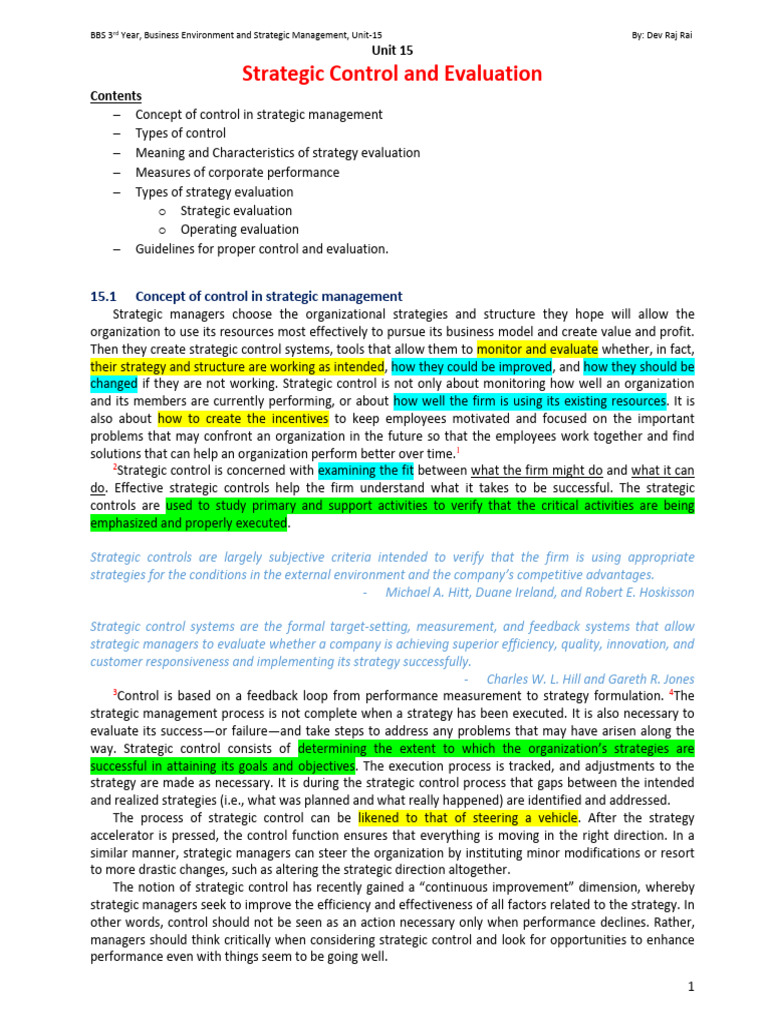 Strategic Control and Evaluation Process | PDF | Strategic Management ...