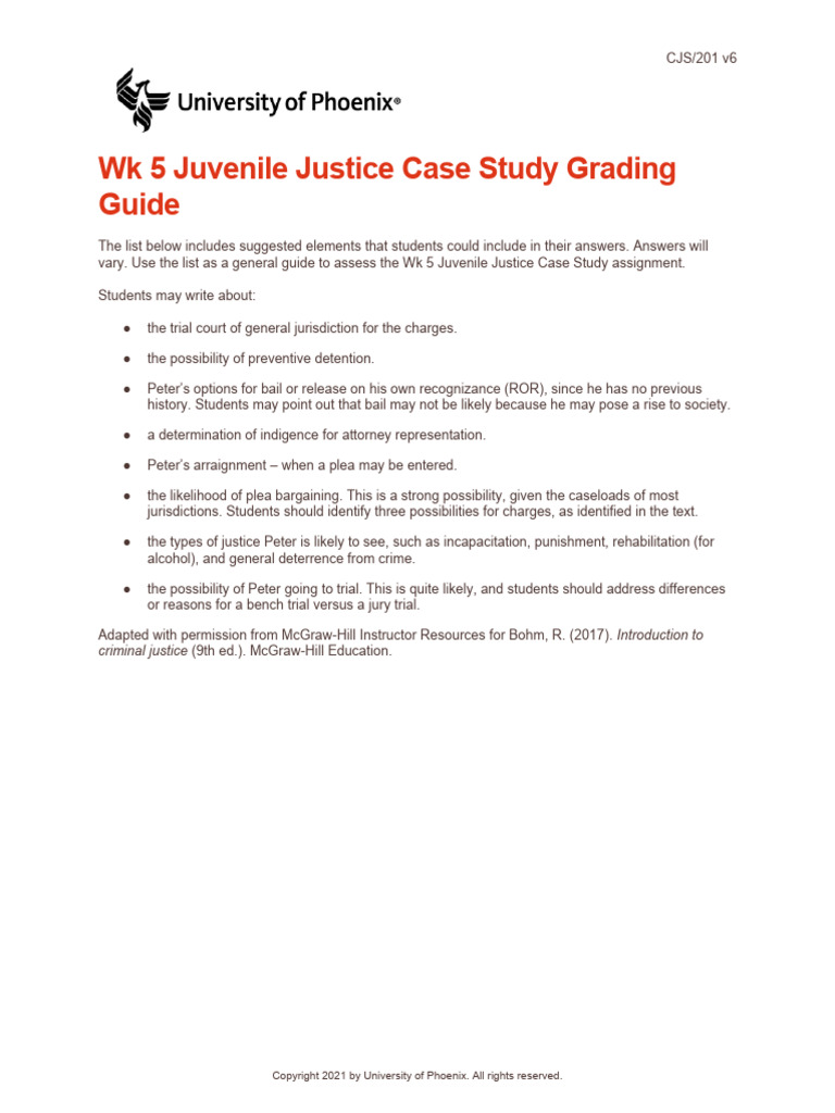 Cjs201 v6 Wk5 Juvenile Justice Case Study Grading Guide | PDF | Law