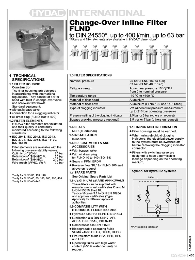 HYDAC FILTER SERIE FLND-Datasheet | PDF | Filtration | Process Engineering