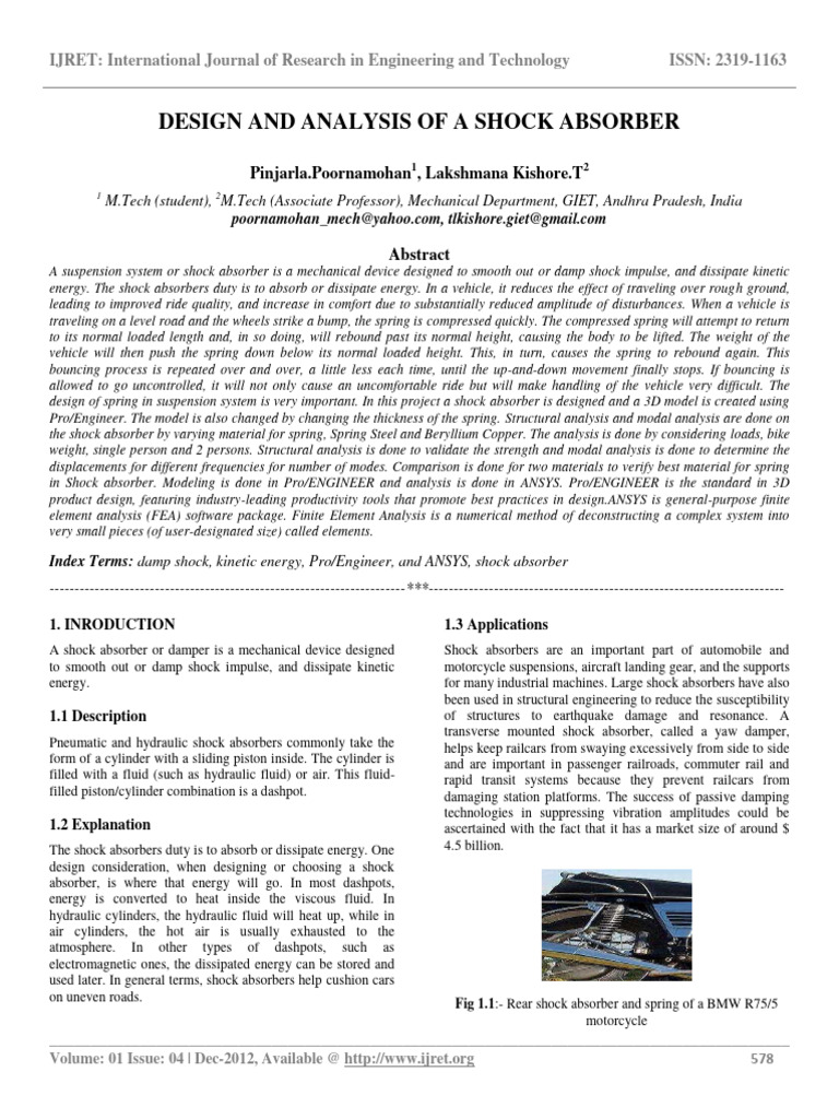 Design and Analysis of A Shock Absorber | PDF | Finite Element Method | Physical Sciences