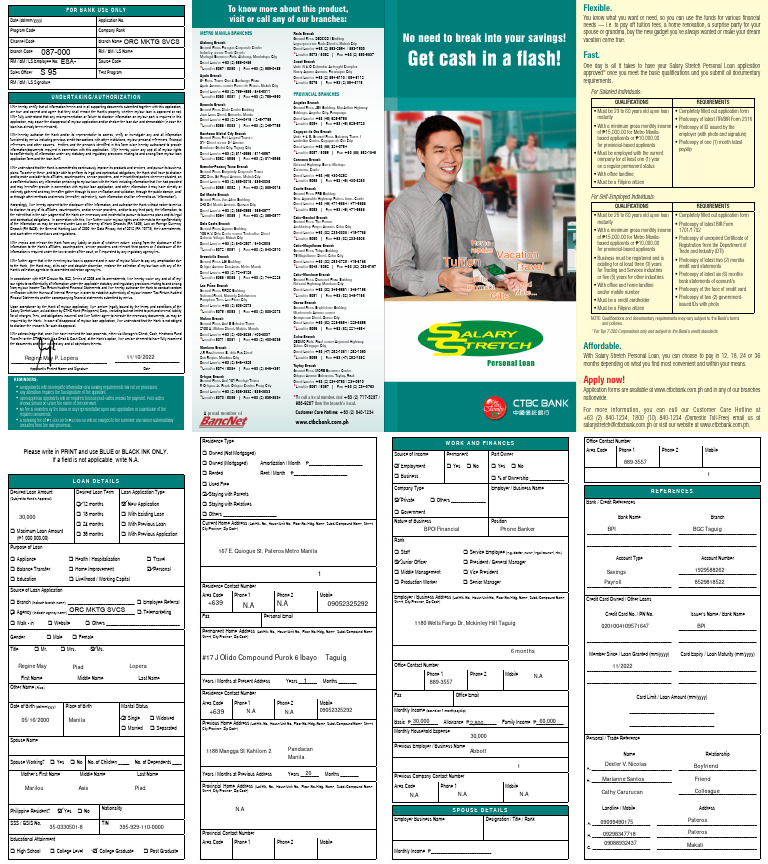 CTBC Brochure Type NEW AppForm | PDF | Loans | Banks