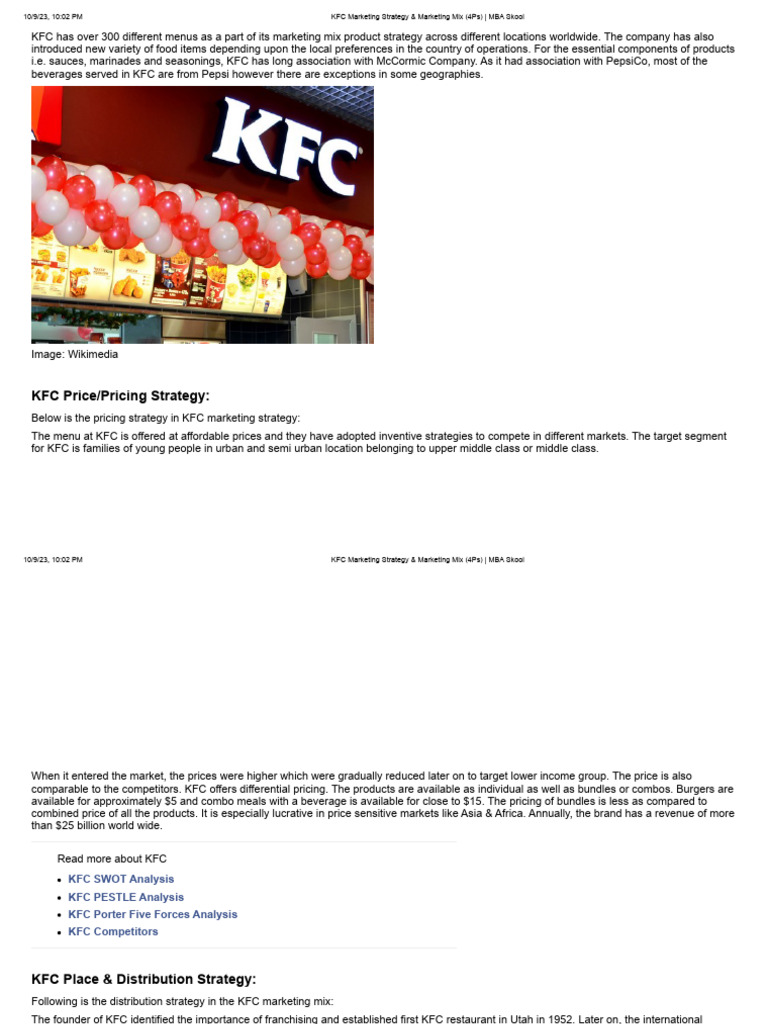 KFC Marketing Strategy Overview | PDF | Advertising | Business Economics