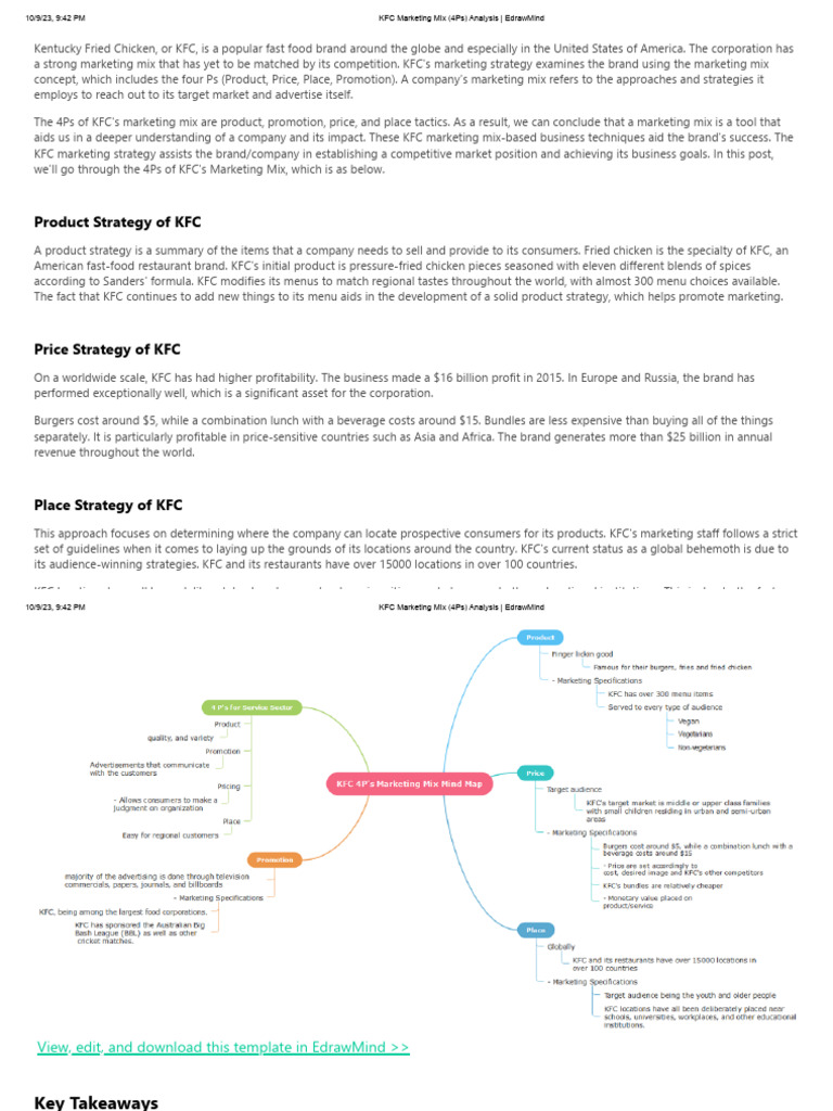 KFC Marketing Mix (4Ps) Analysis - EdrawMind | PDF | Marketing | Menu