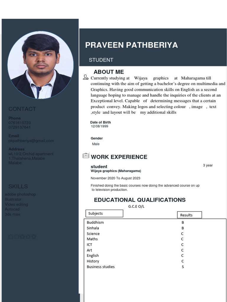 Praveen Pathberiya - Multimedia Student Profile | PDF | Graphics ...