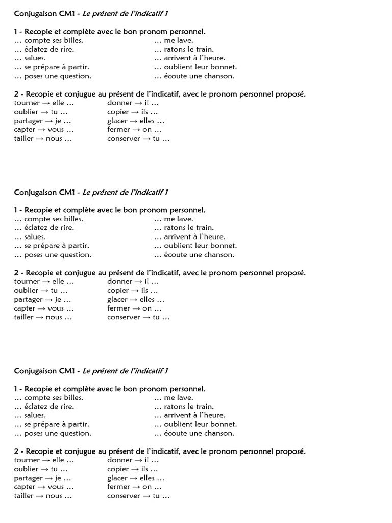 Conjugaison CM1 : Le Présent de l'Indicatif | PDF | Conjugaison | Verbe