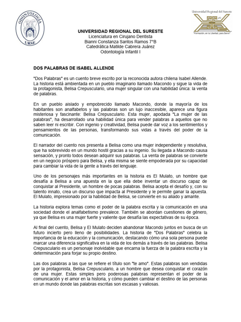 Dos Palabras de Isabel Allende | PDF