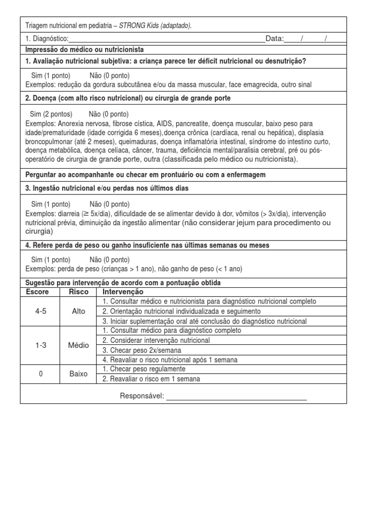 Triagem Nutricional Pediátrica STRONG Kids | PDF | Autoajuda | Estilo ...