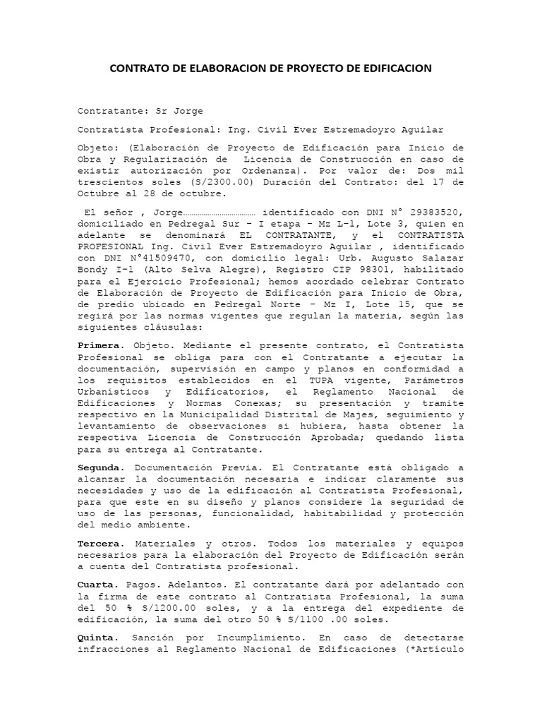 Contrato de Elaboracion de Proyecto de Edificacion | PDF | Gobierno | Justicia