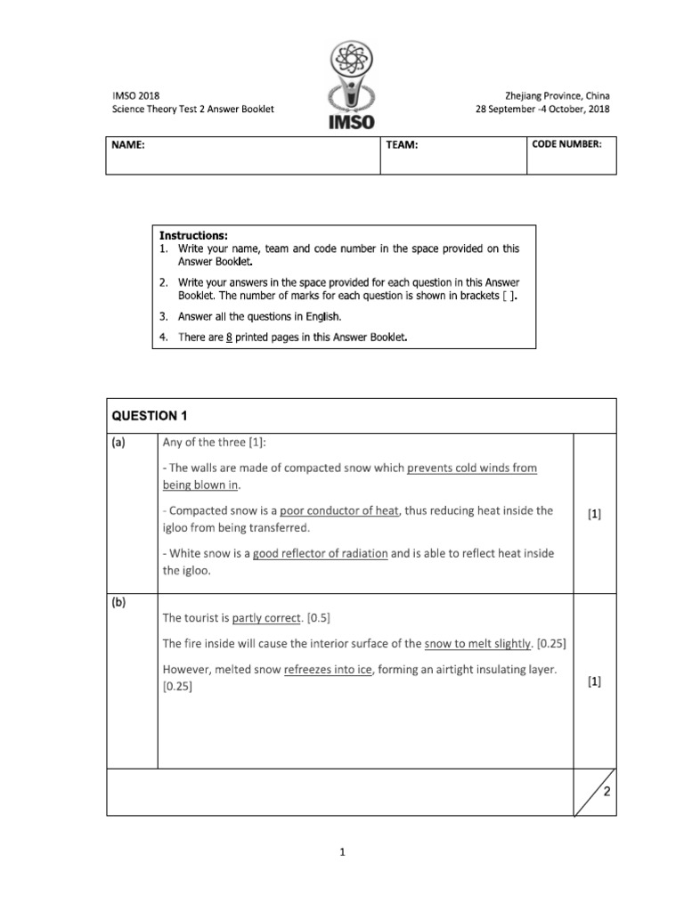 IMSO 2018 - Science Theoritical 2 - Sol | PDF