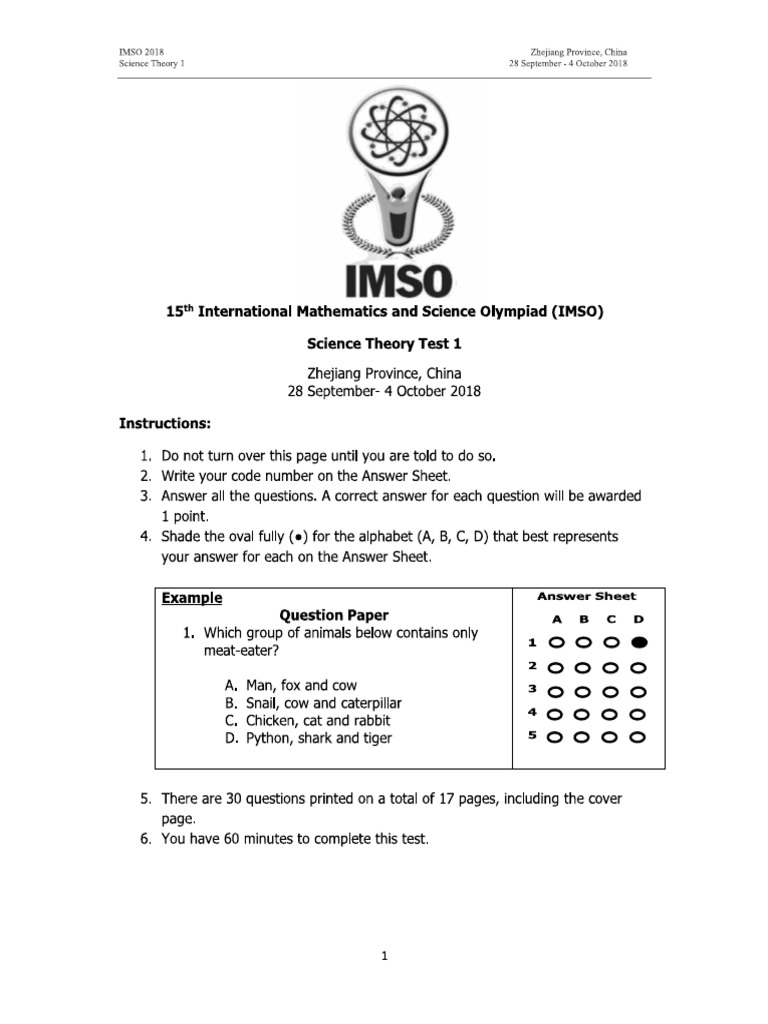 IMSO 2018 - Science Theoritical 1 - Sol | PDF