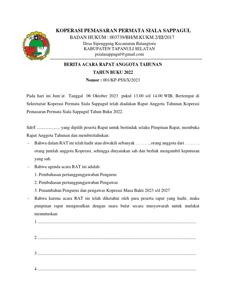 Berita Acara Rapat Anggota Tahunan | PDF