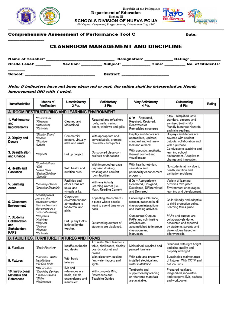 4-Rubrics Classroom Management Discipline | PDF | Teachers | Learning