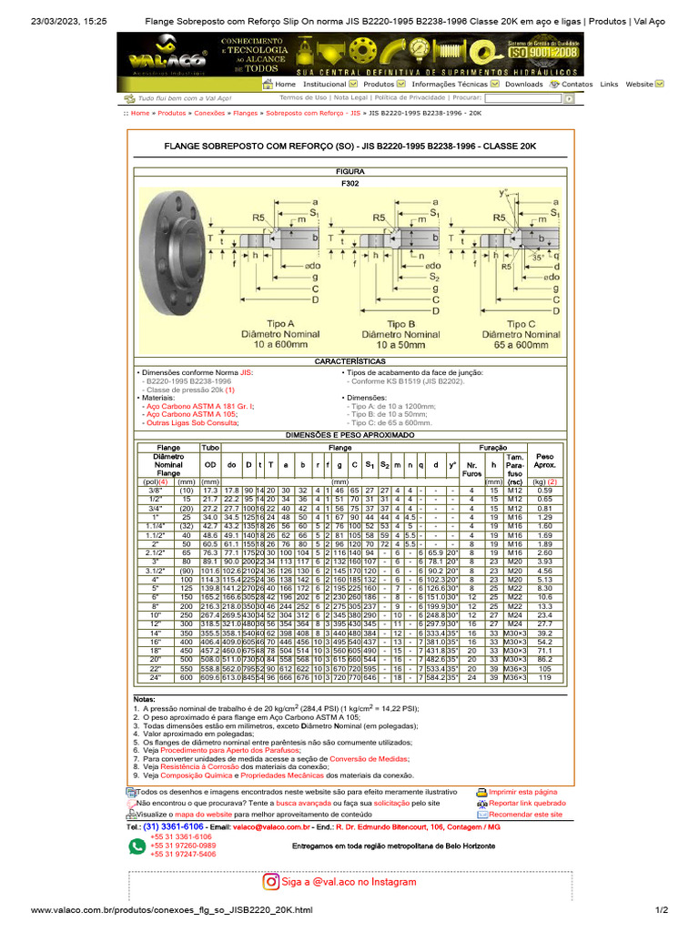 Flange JIS B2220 Classe 20K | PDF | Natureza | Engenharia Mecânica
