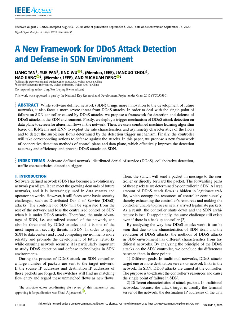 A New Framework For Ddos Attack Detection And Defense In Sdn