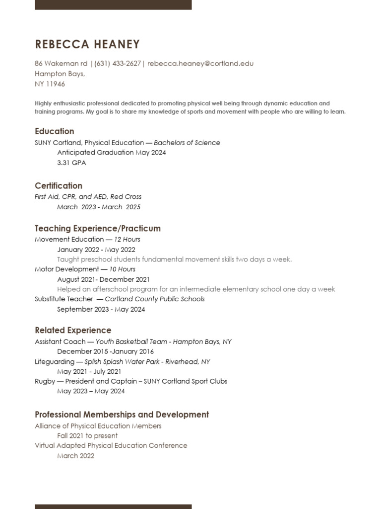 Rebecca Heaney: Education | PDF | Sports & Recreation