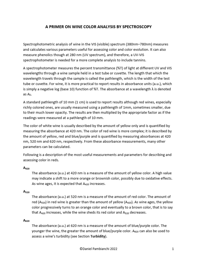 A Primer On Wine Spectral Analysis | PDF | Ultraviolet–Visible ...