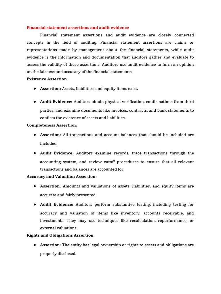 Financial Statement Assertions and Audit Evidence | Download Free PDF ...