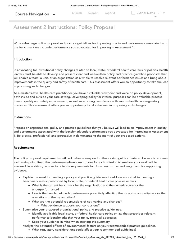Assessment 2 Instructions - Policy Proposal - NHS-FPX6004.. | PDF