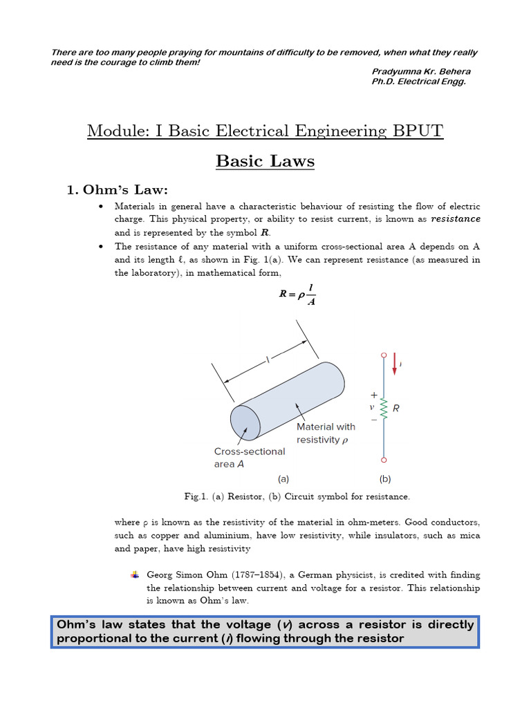 Bee Note Ohms Law and Numericals - Pradyumna Sir | PDF