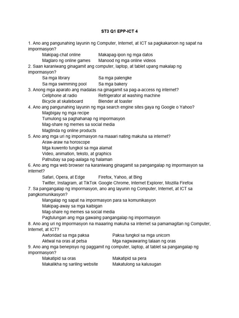 ST3 Q1 Epp-Ict 4 | PDF