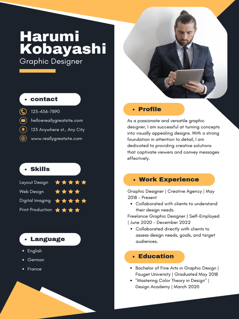 Orange Black and White Corporate Graphic Designer Resume A4 | PDF