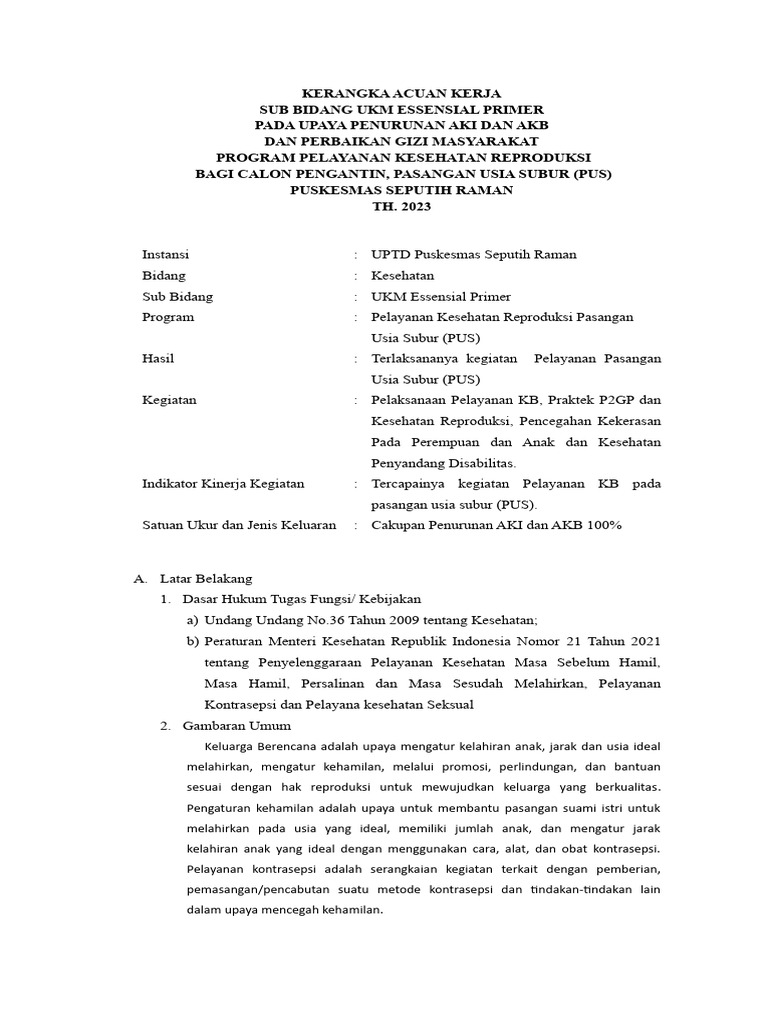 KAK Rapat Koordinasi KIA 2023 | PDF