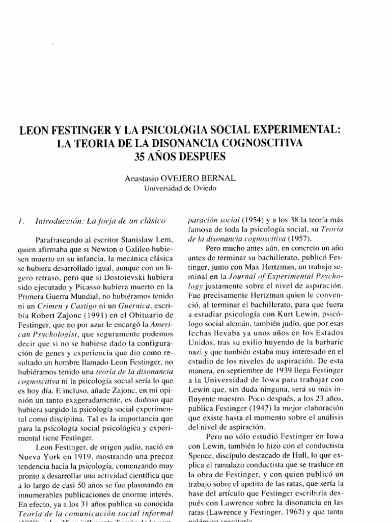 Leon Festinger y Su Aportacion A La Psicologia | PDF | Filosofía