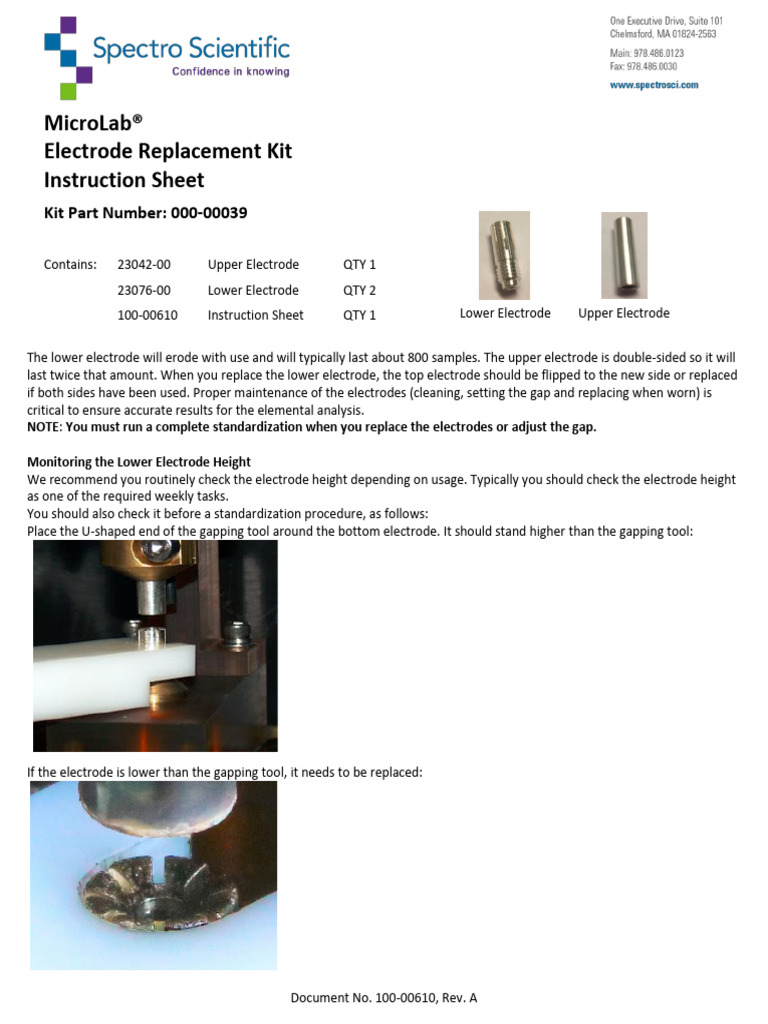 100-00610 Rev A MicroLab Electrode Replacement Kit | PDF | Tools ...