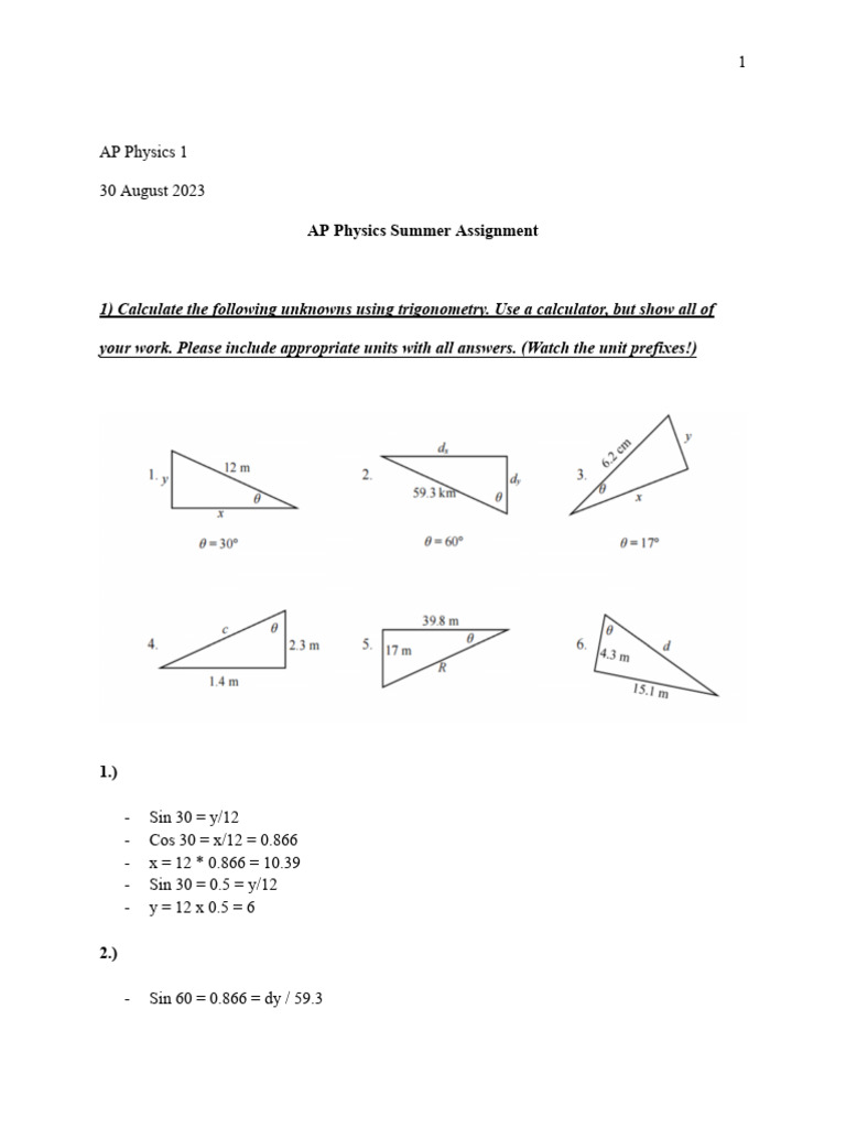 AP Physics 1 Summer Assignment Guide | PDF | Science & Mathematics