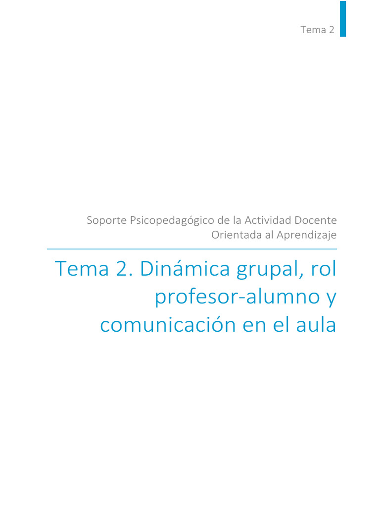 Tema 2. Dinámica Grupal Rol Profesor-Alumno y Comunicación en El Aula | Descargar gratis PDF ...