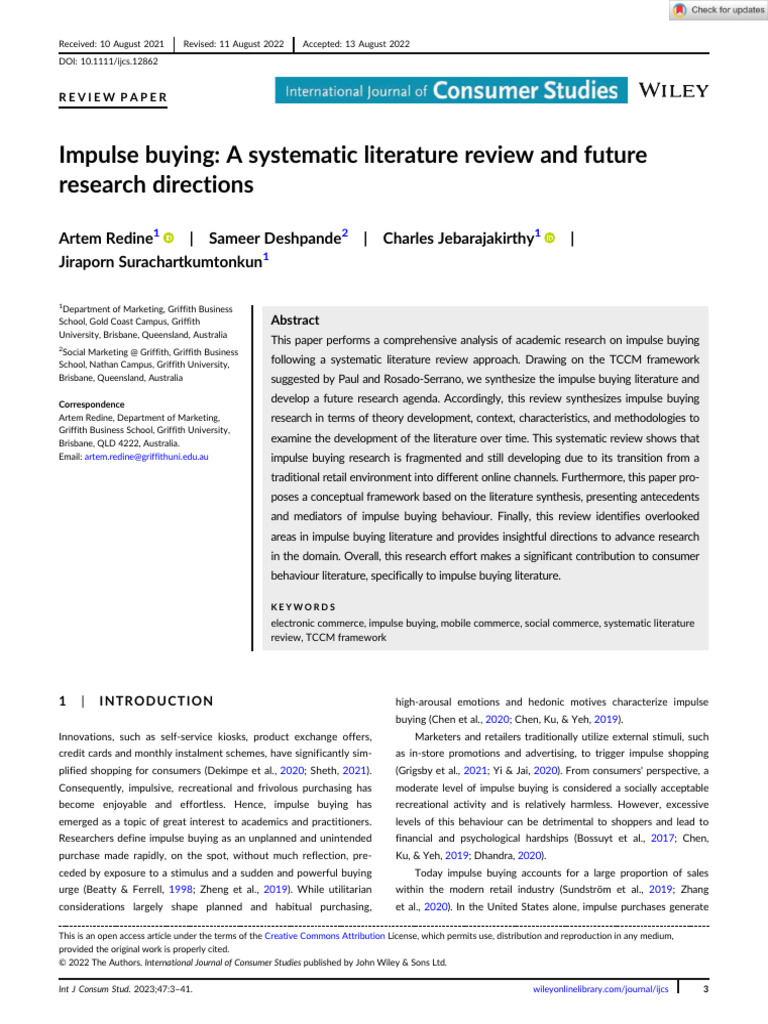 Int J Consumer Studies - 2022 - Redine - Impulse Buying A Systematic ... Int J Consumer Studies - 2022 - Redine - Impulse Buying A Systematic ...