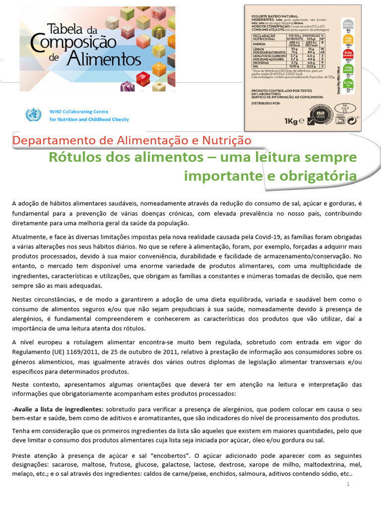 Leitura Eficaz de Rótulos Alimentares | PDF | Nutrientes | Alimentos