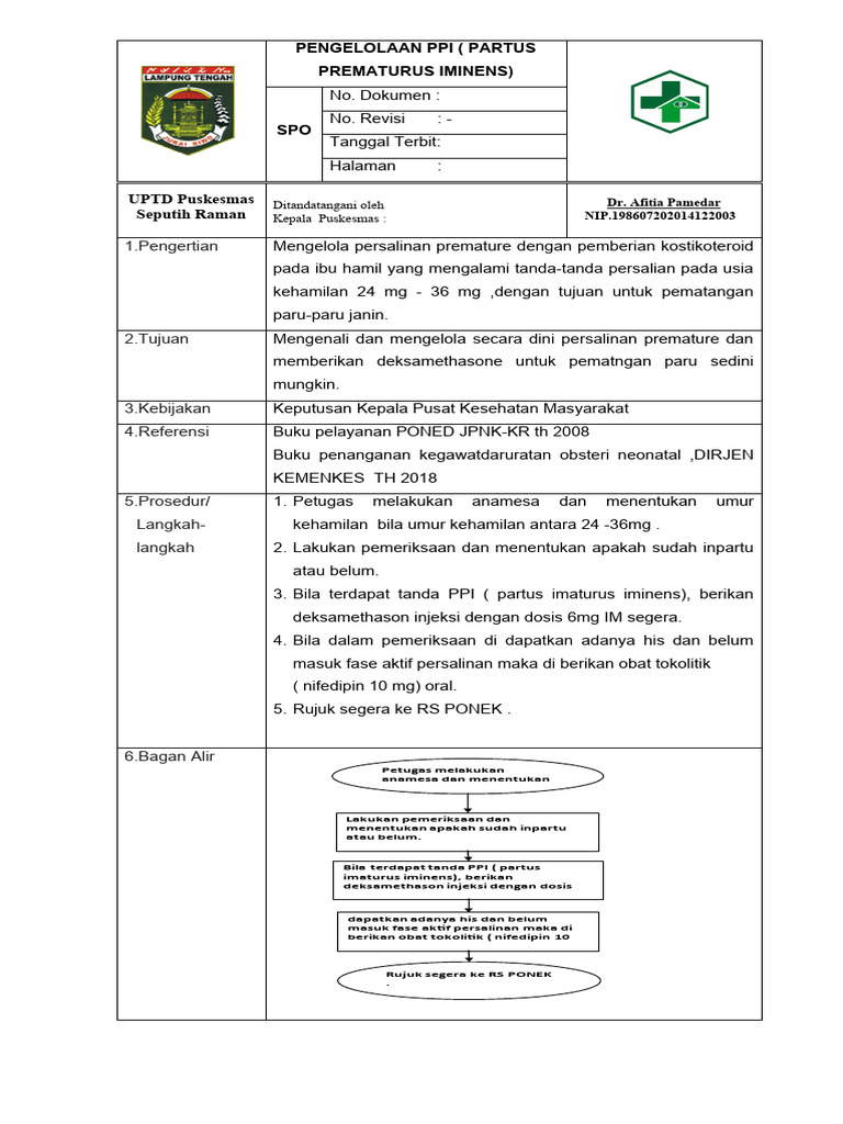 SOP PPI (PARTUS PREMATURUS IMINENS) D | PDF | Kesehatan Holistik