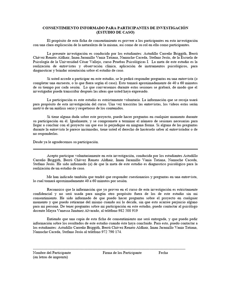 Consentimiento Informado (Material Adicional) | PDF | Caso de estudio