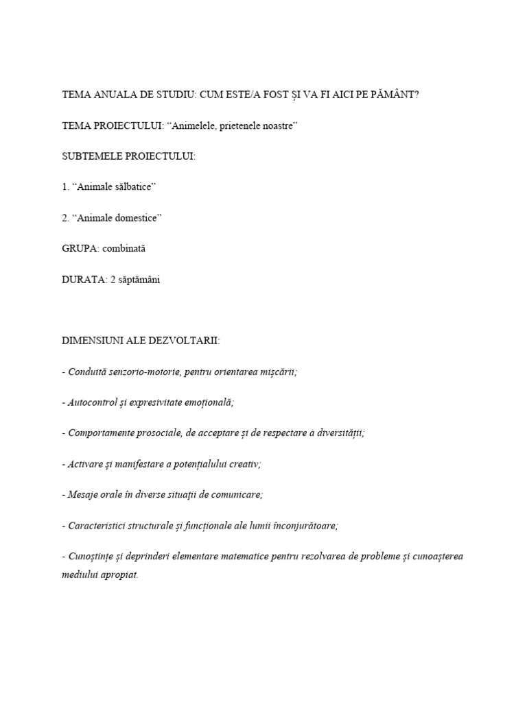 ANIMALE PROIECT TEMATIC | PDF