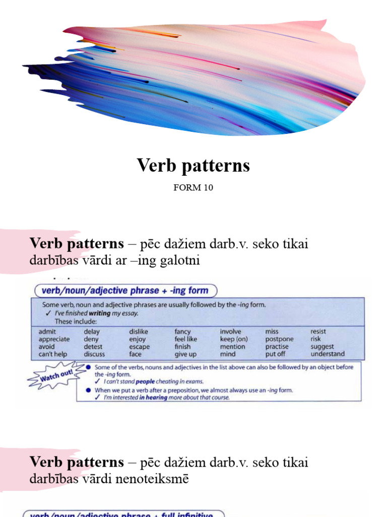 Verb Patterns | PDF | Verb | Languages