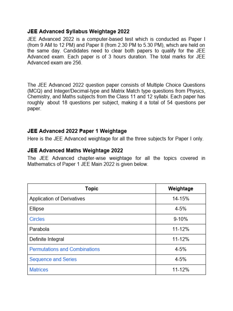 JEE Advanced Syllabus Weightage 2022 | PDF | Chemistry | Physical Sciences