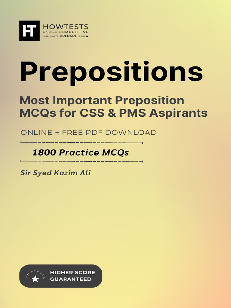 1800 Most Important Preposition MCQs For CSS and PMS Aspirants - Answer - 12 | PDF