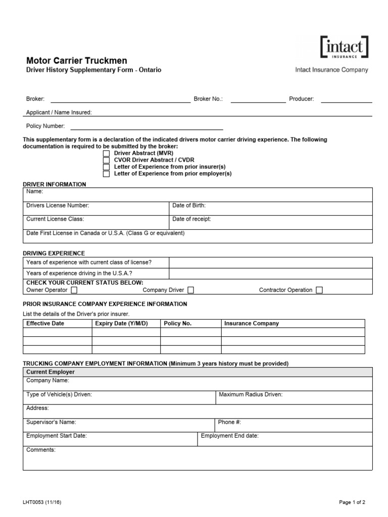 LHT0053 - Driver History Form | PDF | Insurance | Transport