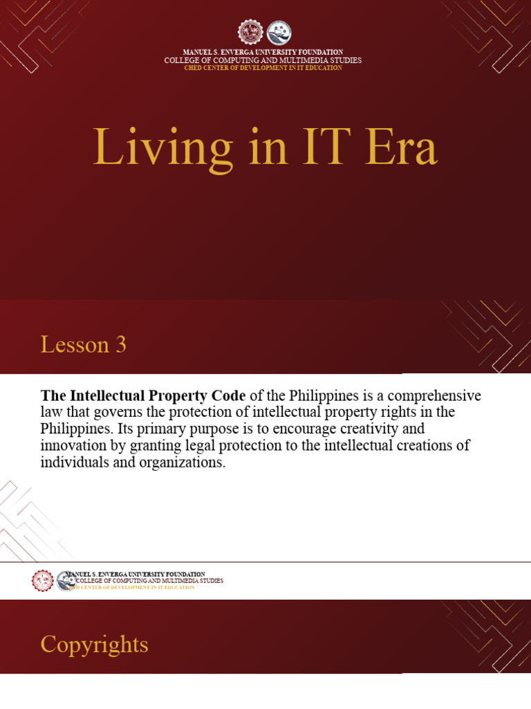 Living in IT Era - Lesson 3 Midterms | PDF | Trademark | Copyright