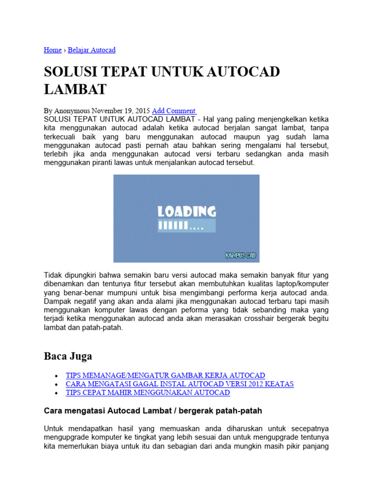Solusi Autocad Lambat: Tips Efektif | PDF