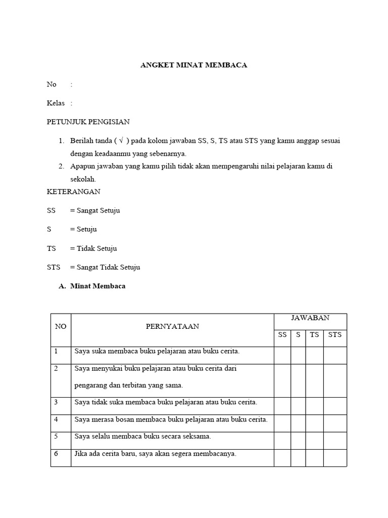 Angket Minat Membaca Revisi | PDF